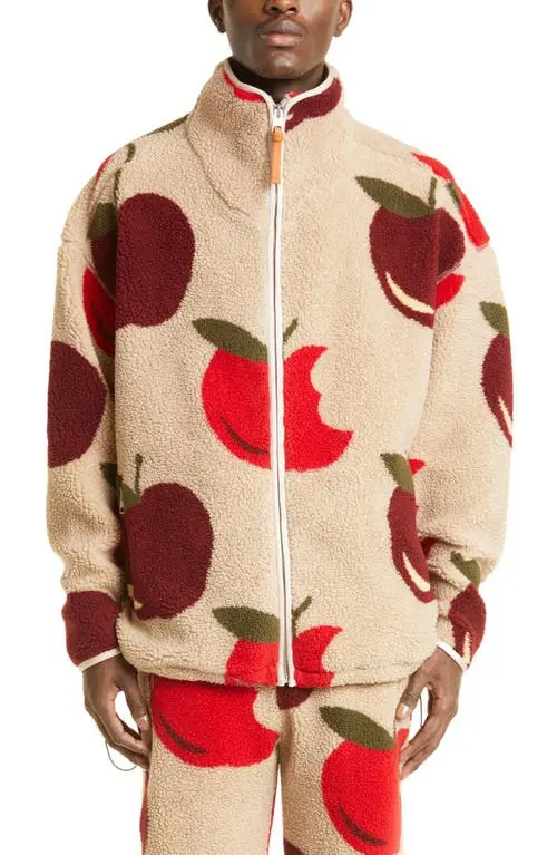 Jw Anderson Apple Print Fleece Jacket In Beige/ Red - 70% Off